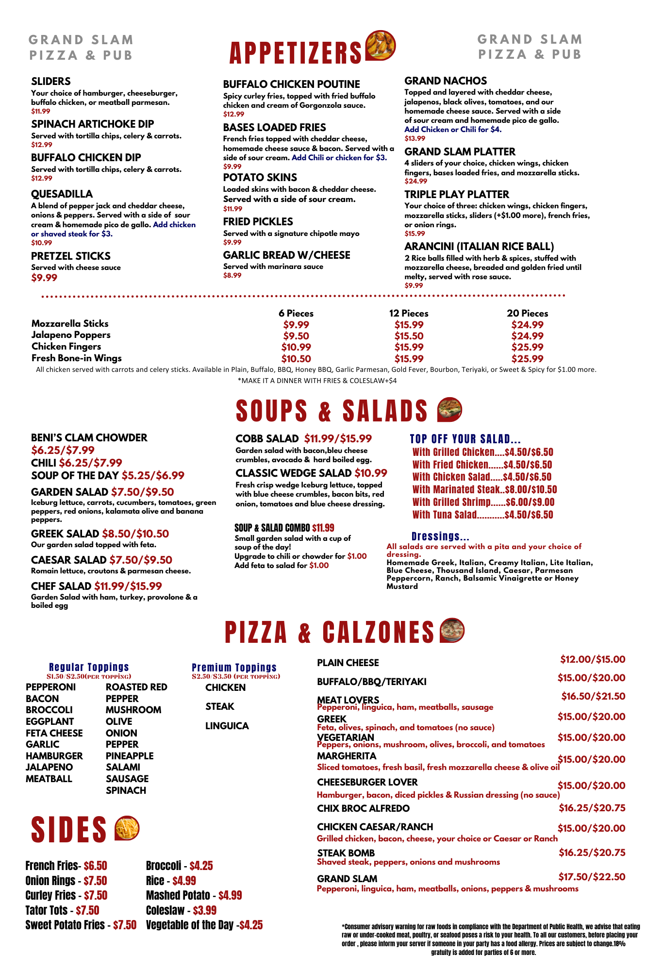 Restaurant Menus — Grand Slam