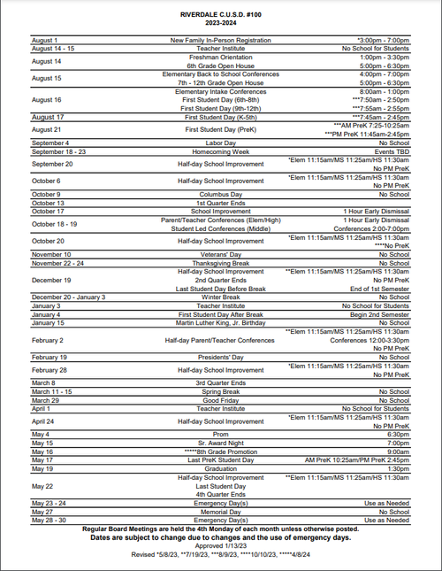 Calendars — Riverdale School District
