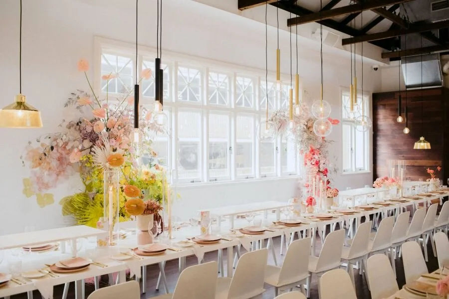 White Wooden Dining Tables — Maisey Event Hire