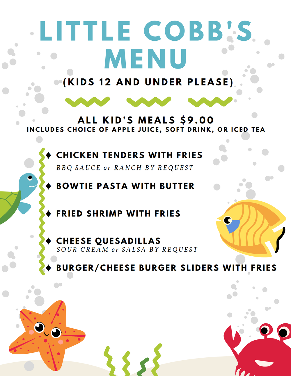 Menu — Cobb's Landing