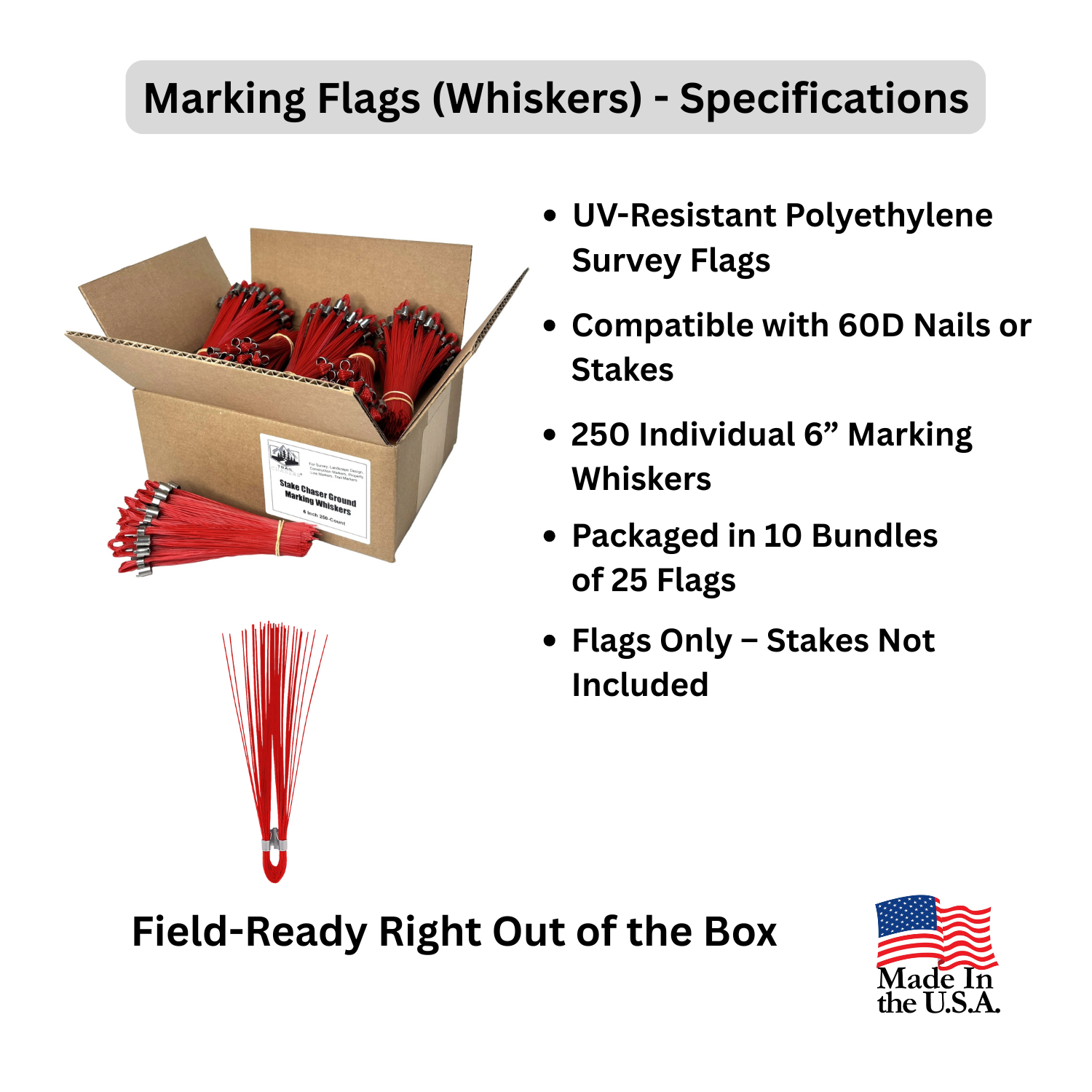 Stake Chaser Survey Marking Whiskers Red 250-Count