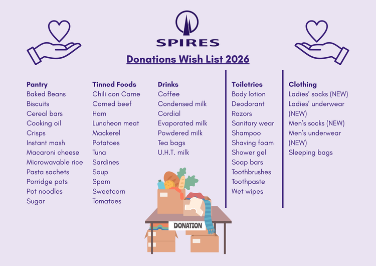 Donate items - Support those who are homeless — Spires