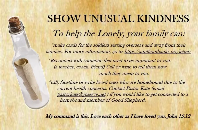 Show Unusual Kindness- Week 3 Kid's Message — Good Shepherd Lutheran Church