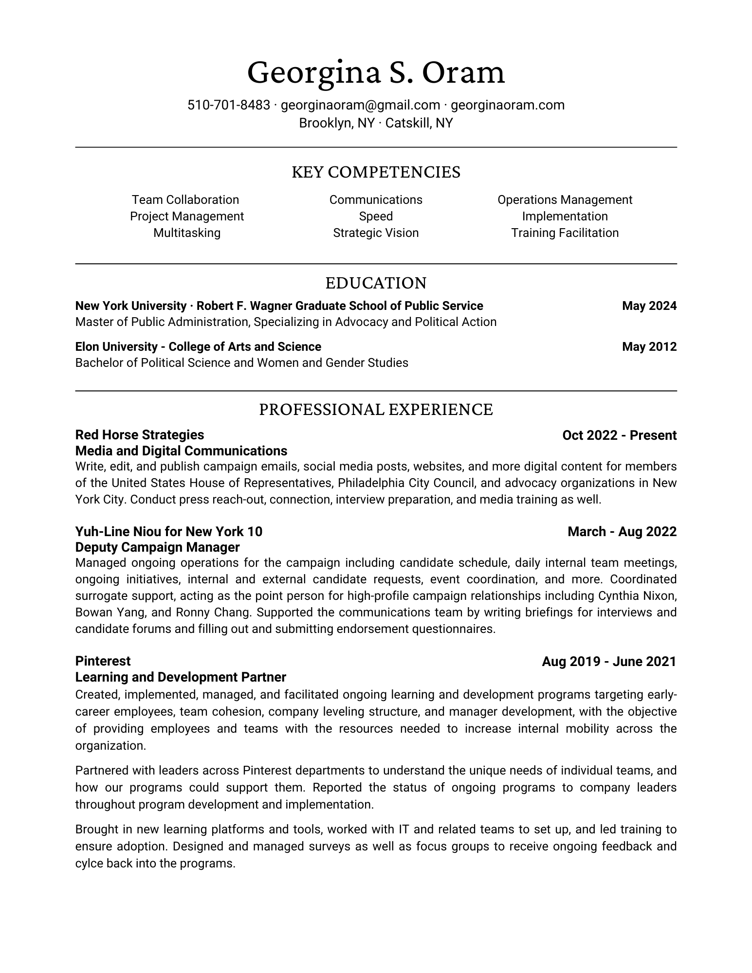 Experience — Georgina Stuart Oram