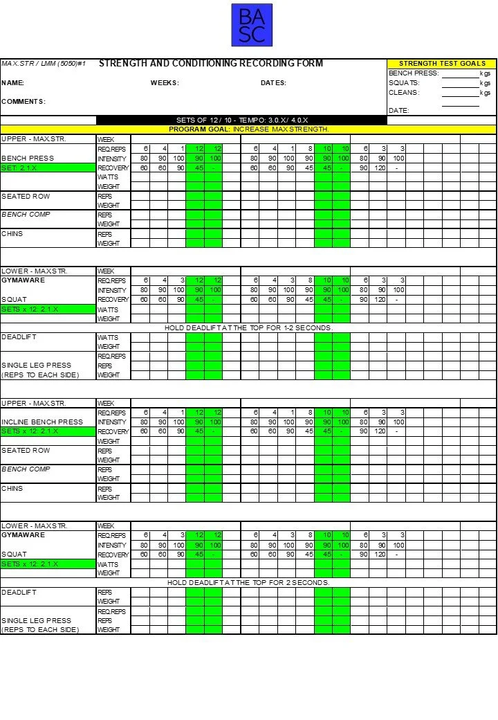 Gym Program Templates BASC Strength Conditioning