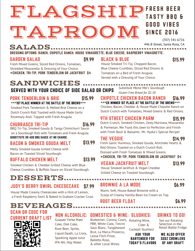 Santa Rosa Food Menu — Flagship Taproom