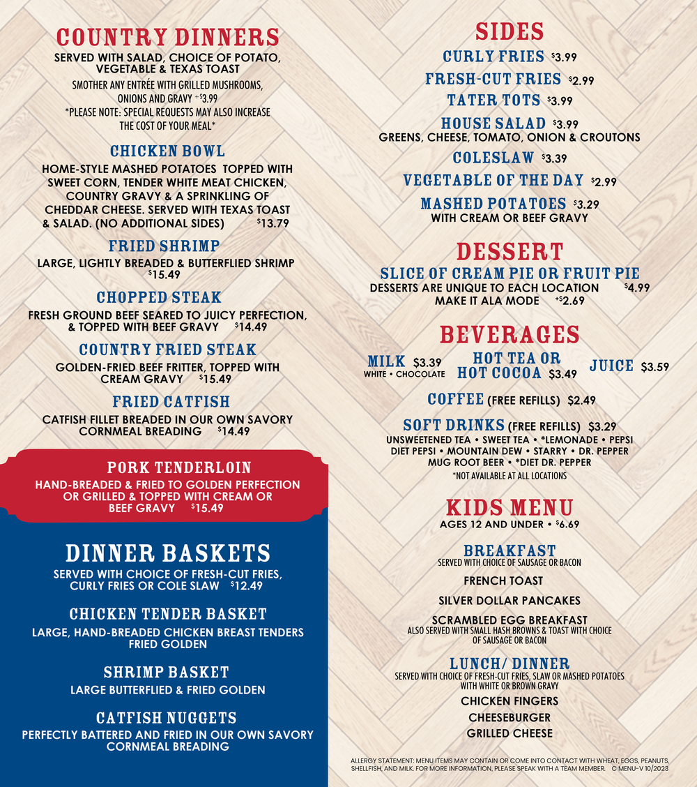 country cafe menu — Trex Mart