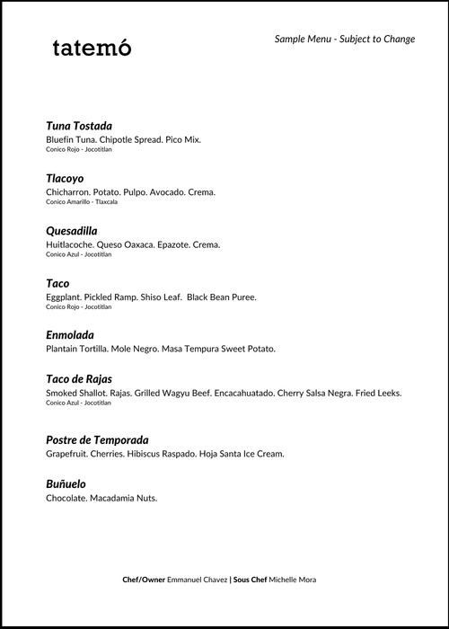 Reservations — TATEMÓ