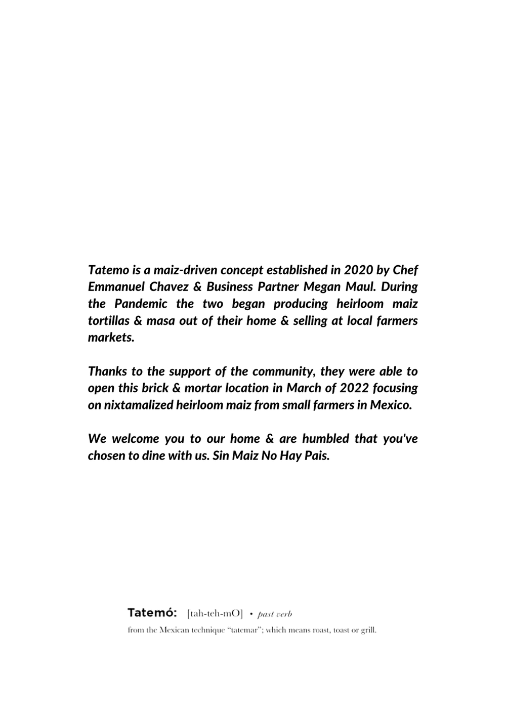 Reservations — TATEMÓ