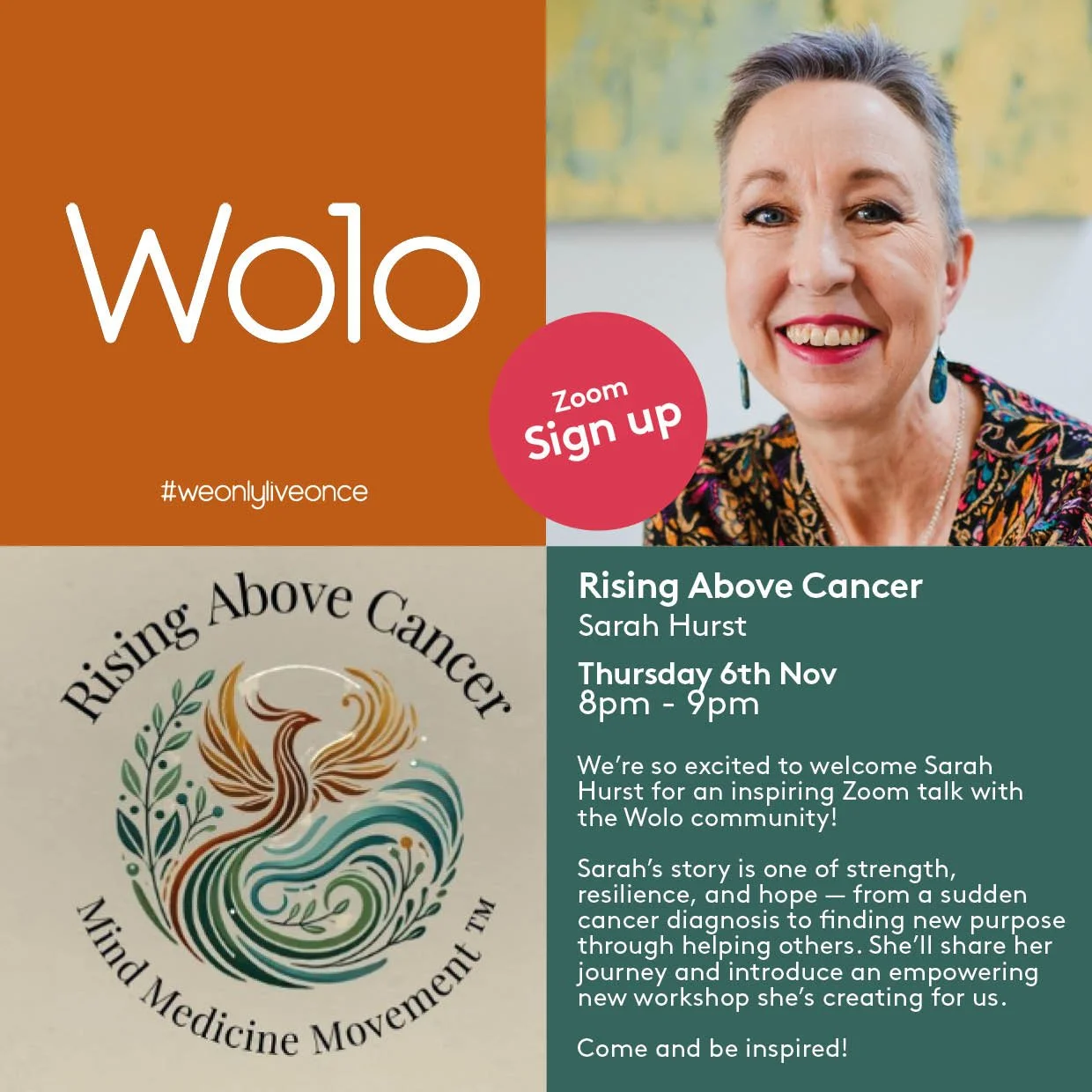 Zoom with Sarah Hurst from Rising Above Cancer — wolo foundation