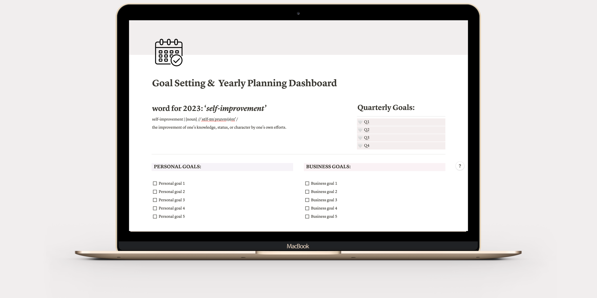 Goal Setting & Quarterly Planning Notion Dashboard for Entrepreneurs — Leticia J Collins