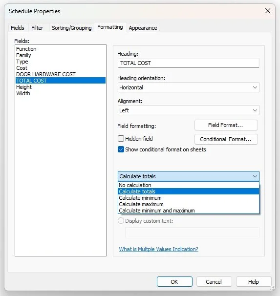 Revit Cost Estimating: Construction Cost Schedules