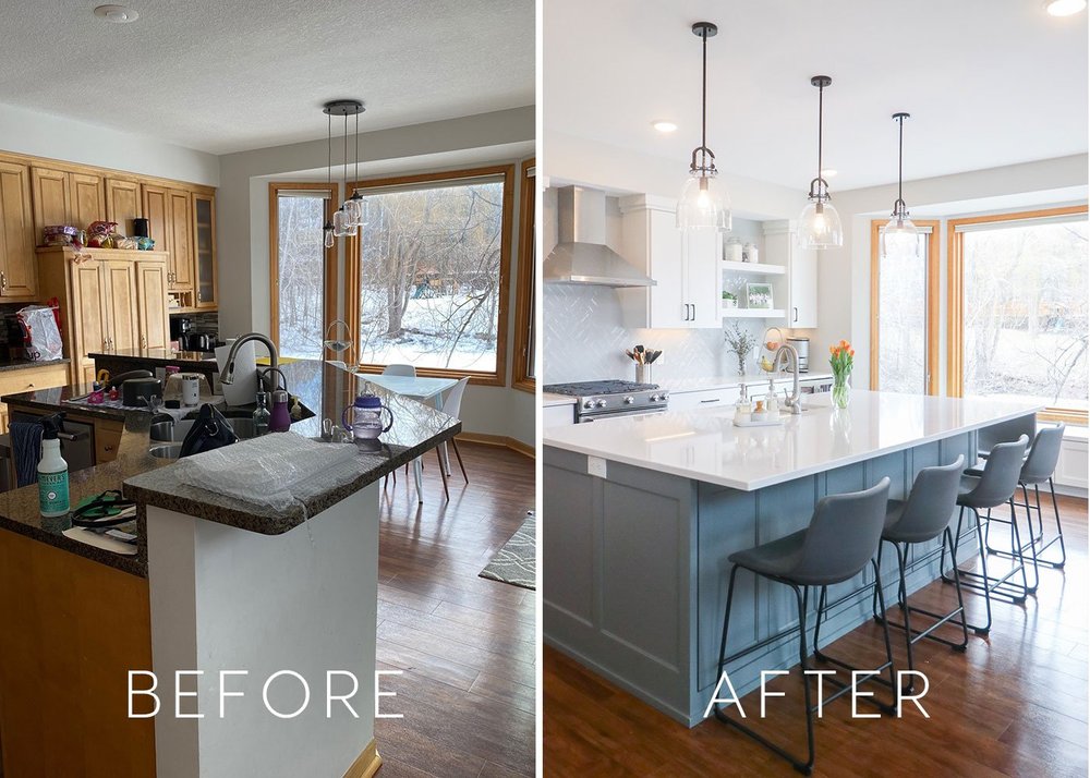 Before and After: Erin and Bill's Cool Blue Kitchen — Mega Remodel
