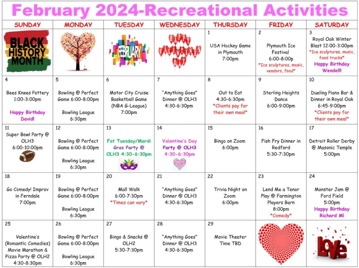 Recreational Calendar — Dignitas Inc.