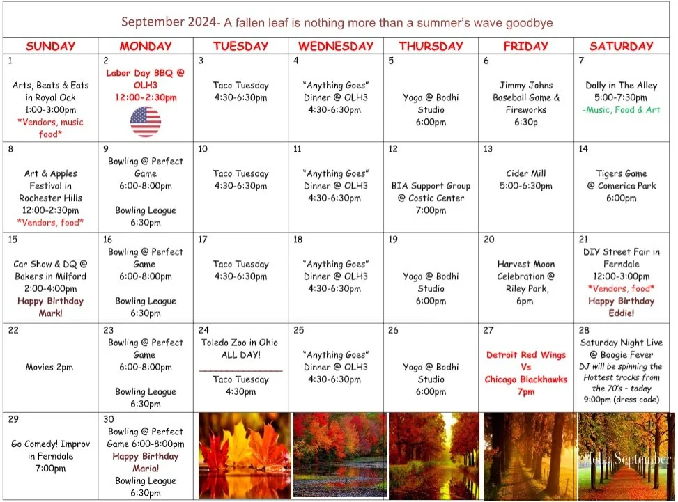 Recreational Calendar — Dignitas Inc.