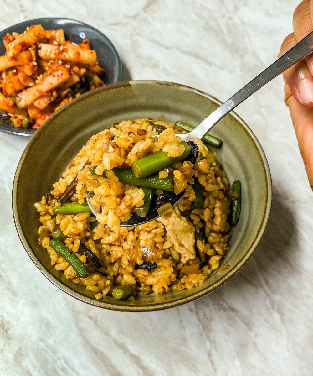 Shiitake Garlic Scape Fried Rice — CocoBeanCountry