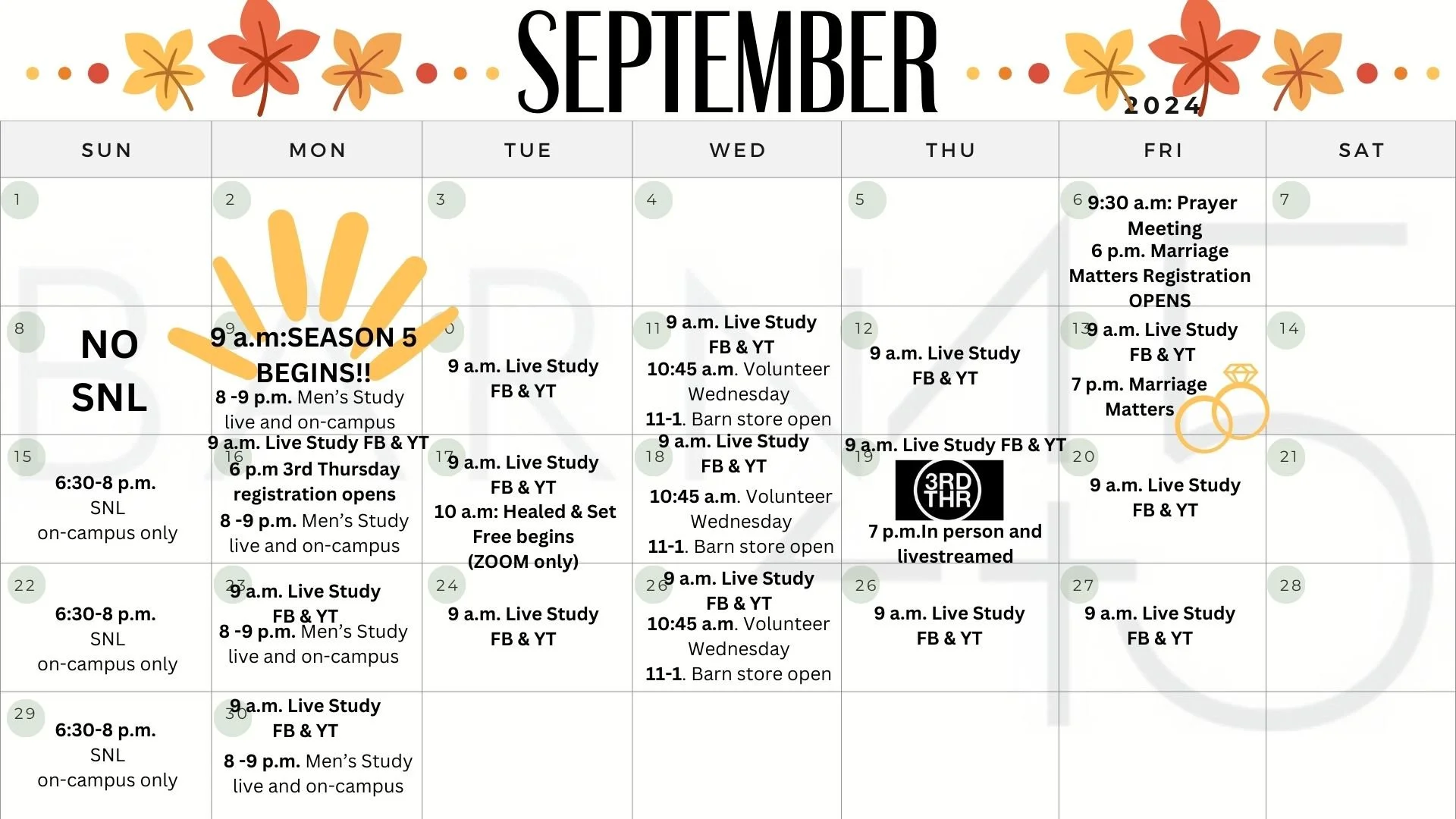 Monthly Calendar — Barn45