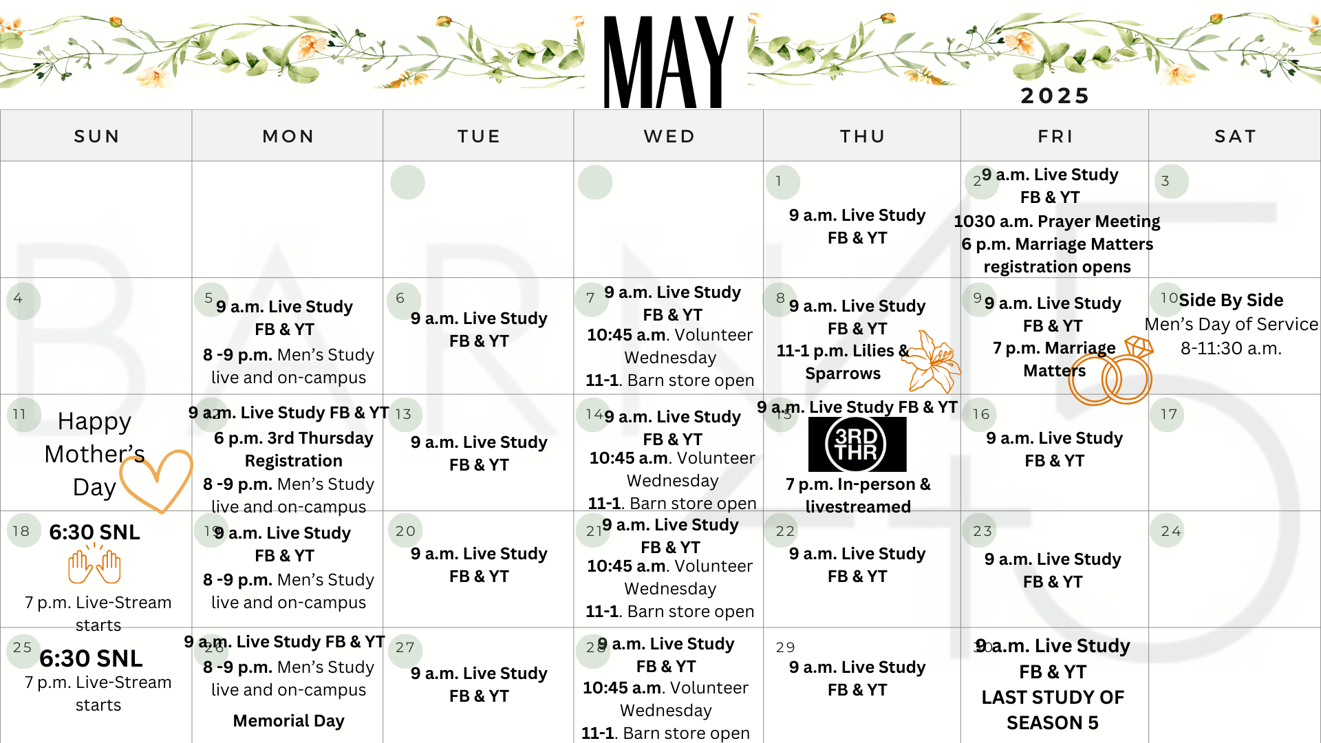 Monthly Calendar — Barn45