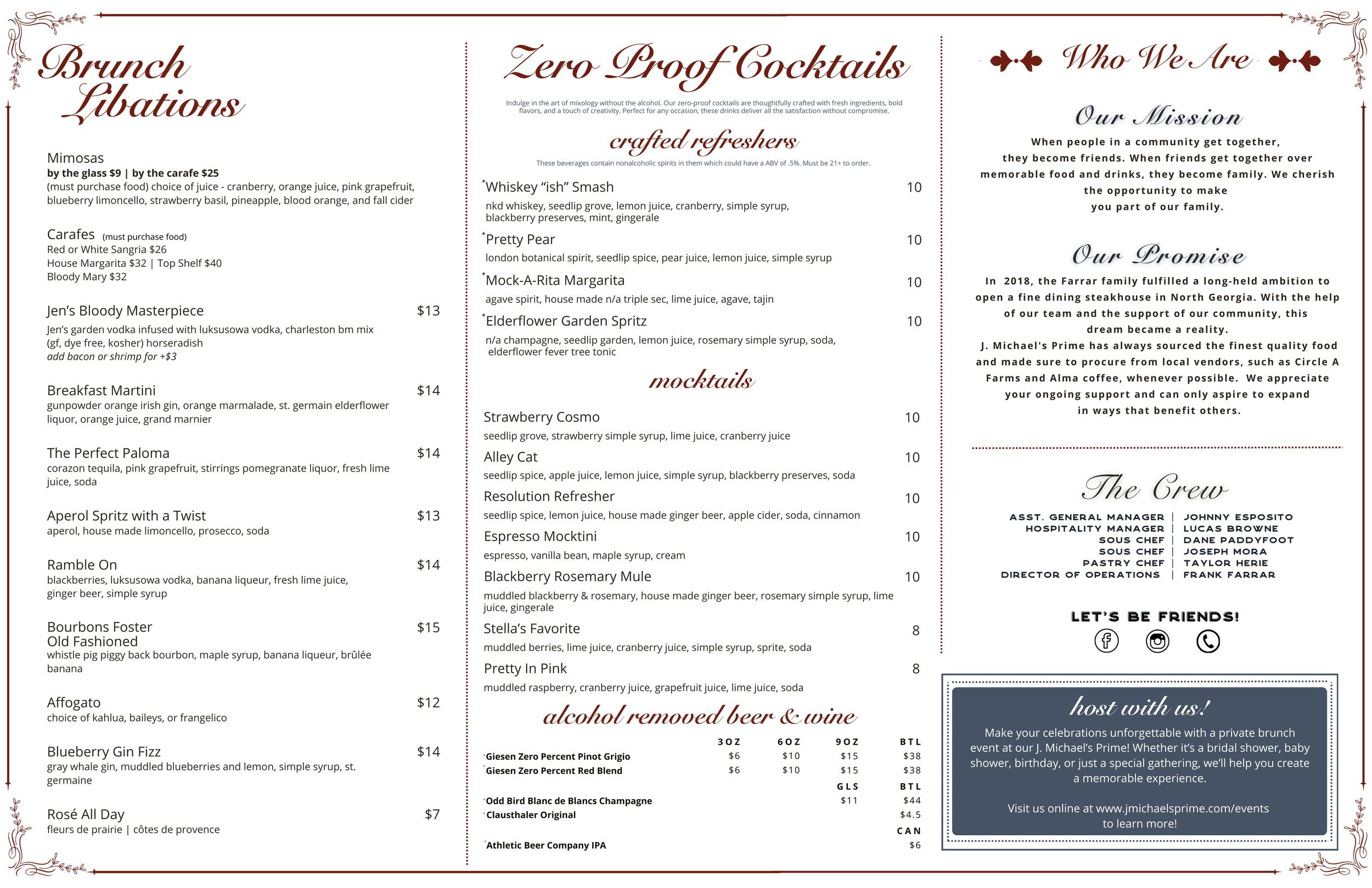 Brunch Menu 2024 — J. Michael's Prime