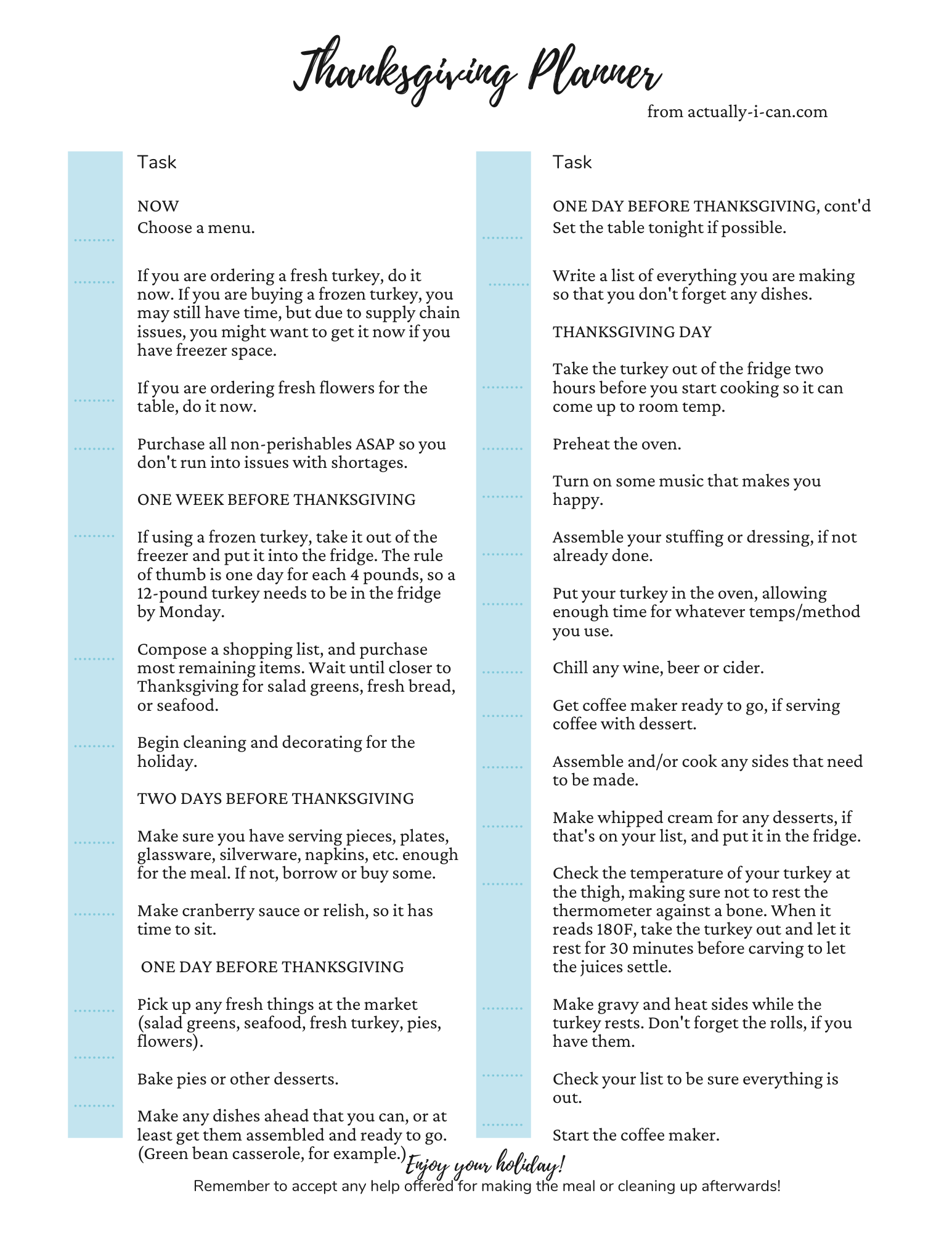 Thanksgiving Planning — Actually I Can