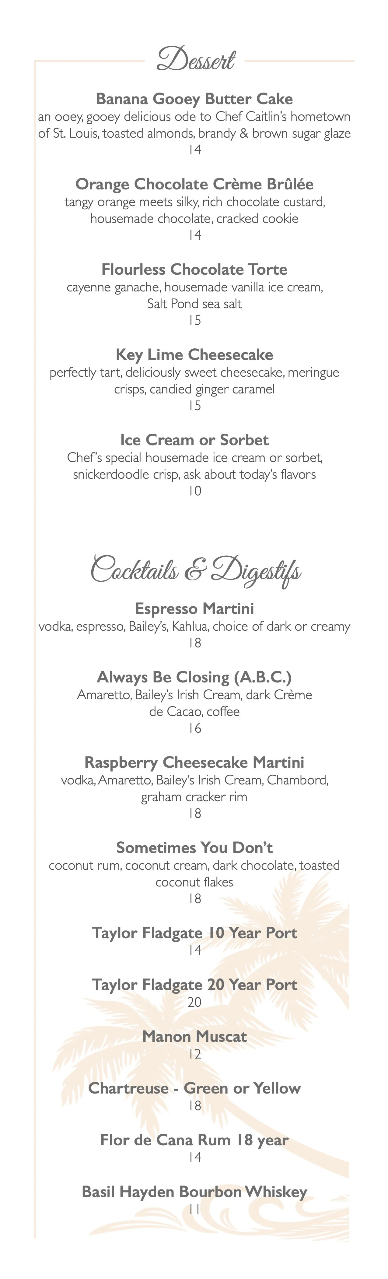 Menu — Dave & Jerry's Island Steakhouse