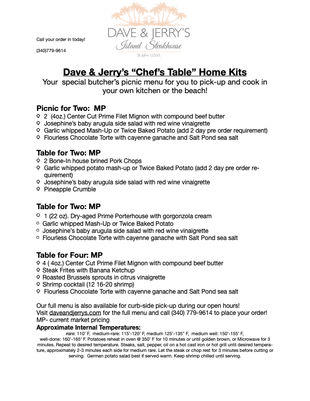 Chef's Meal Kits — Dave & Jerry's Island Steakhouse