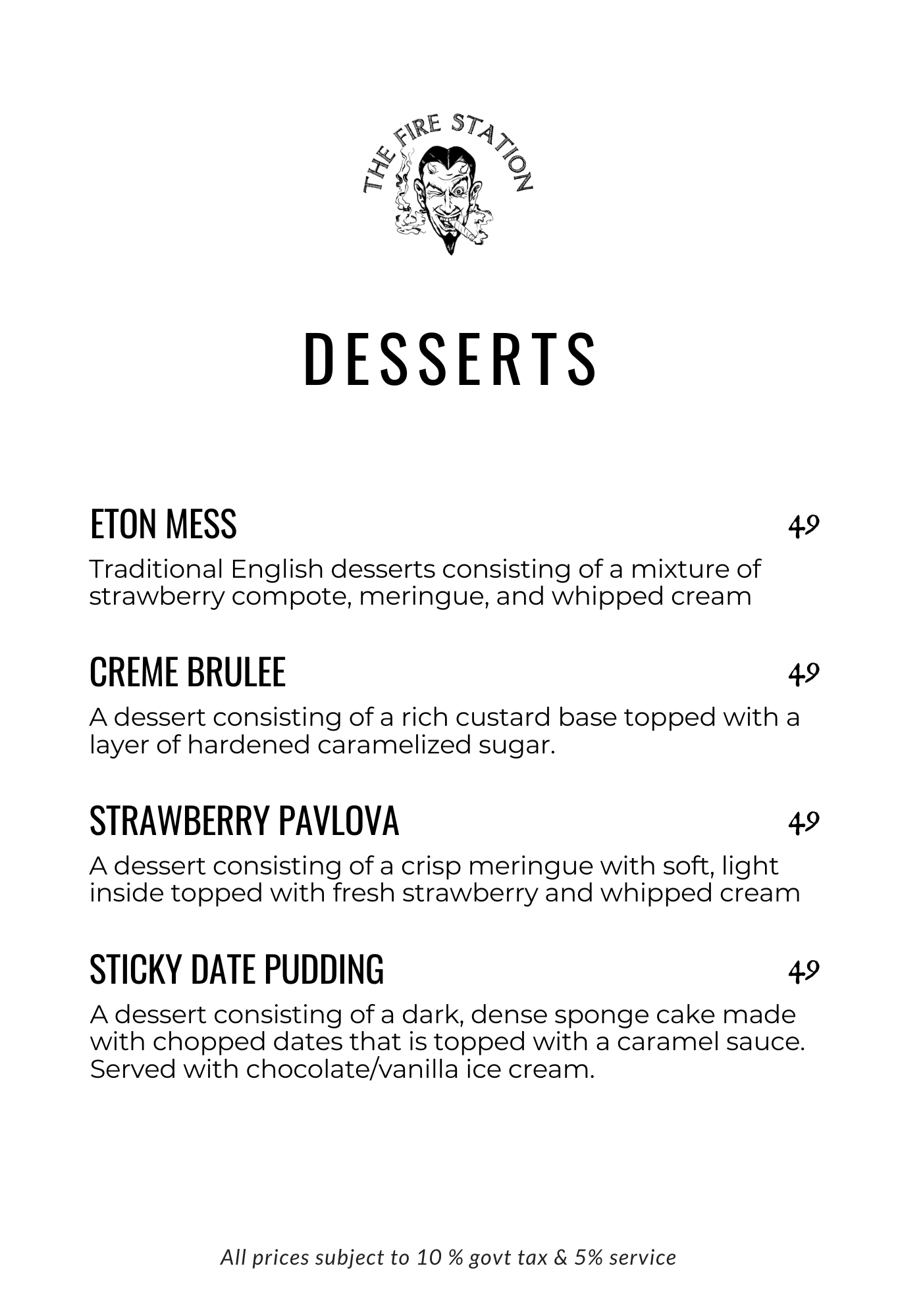 Menu — The Fire Station