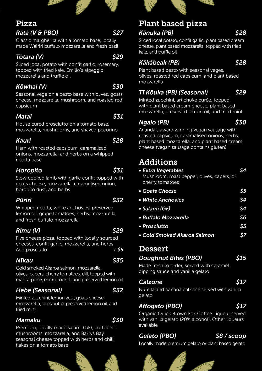 Menu — Arbour Woodfired Pizza