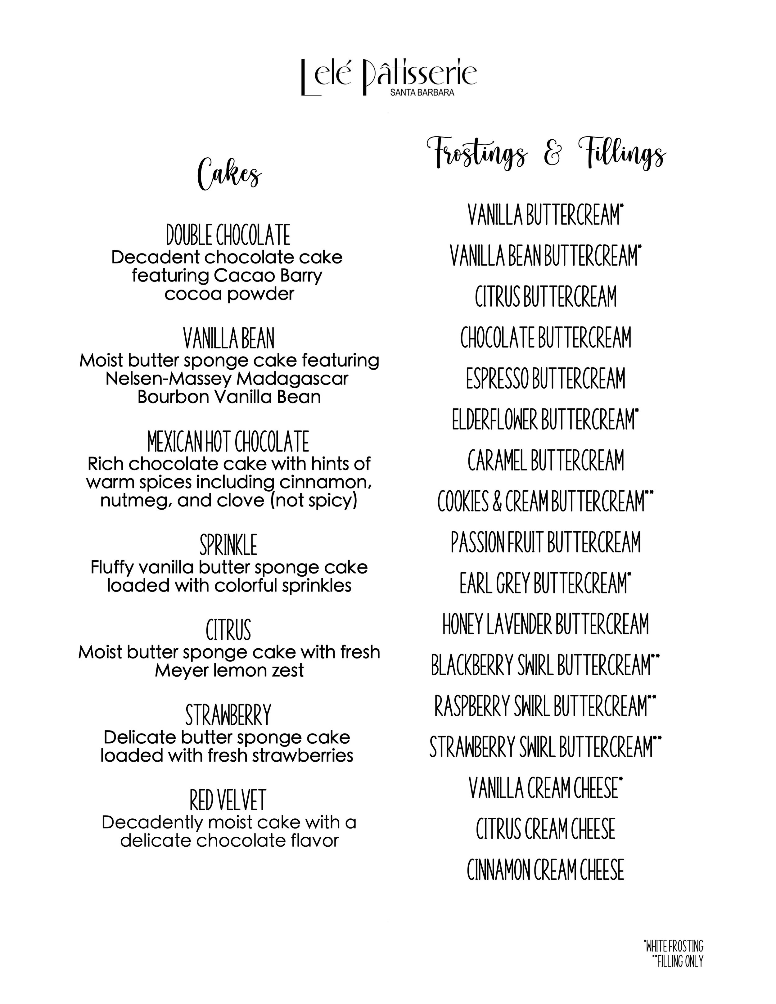 Menu — Lele Patisserie