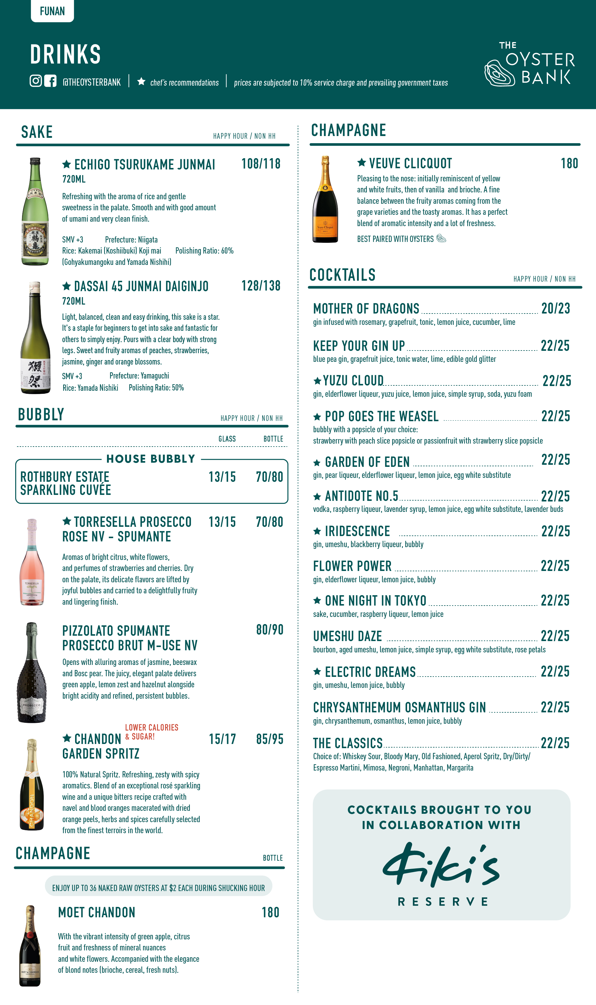 FUNAN MENU — THE OYSTER BANK