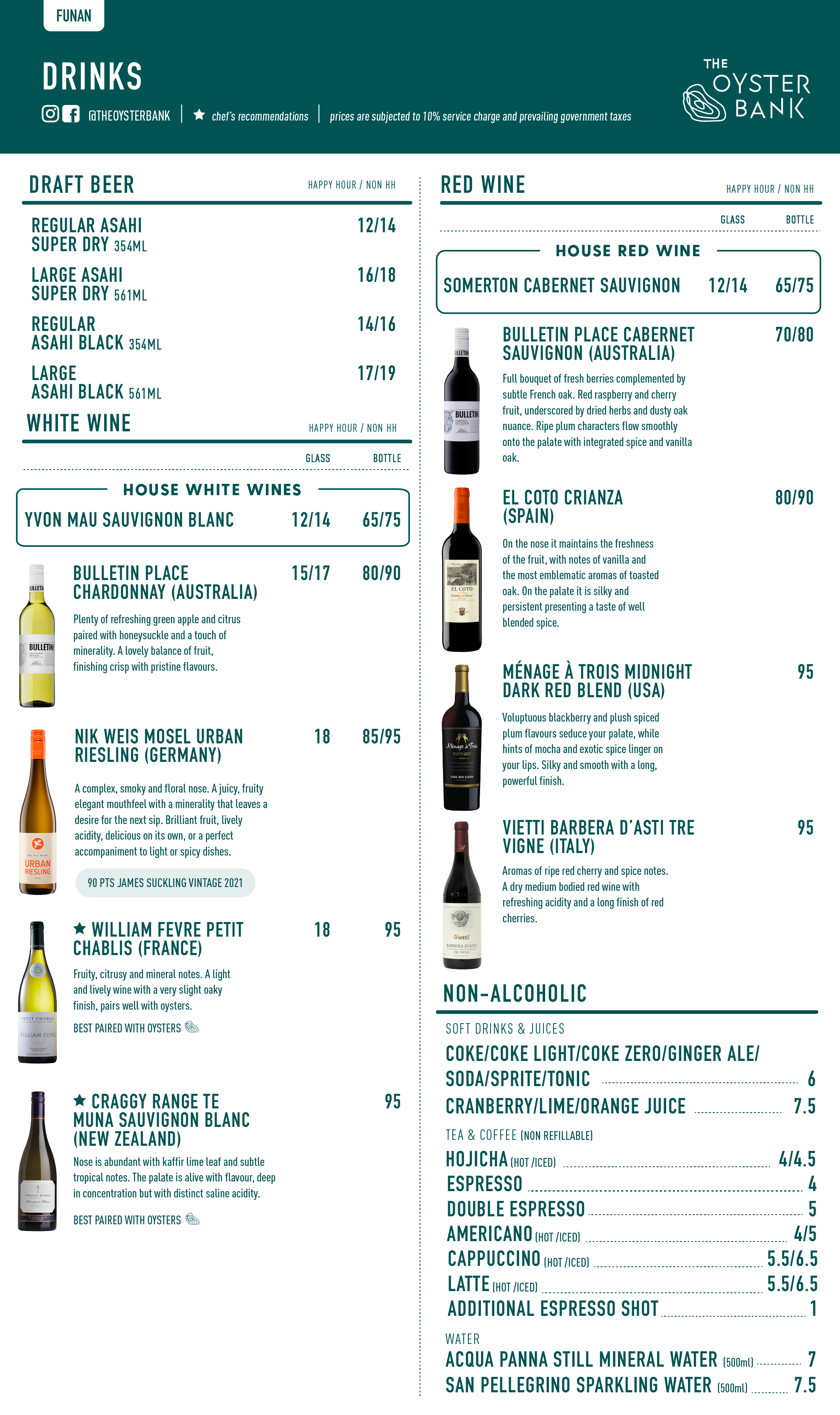 FUNAN MENU — THE OYSTER BANK