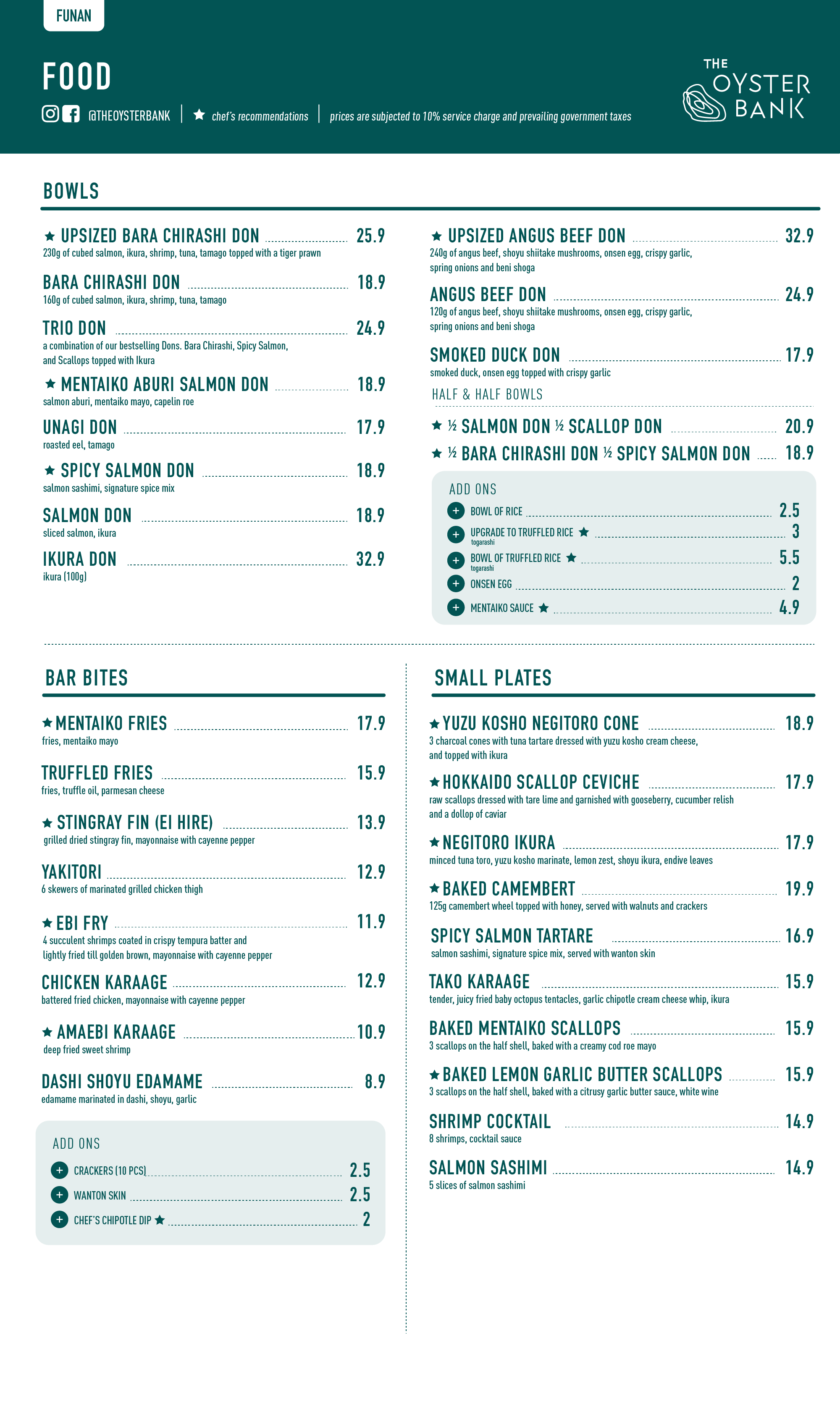 FUNAN MENU — THE OYSTER BANK
