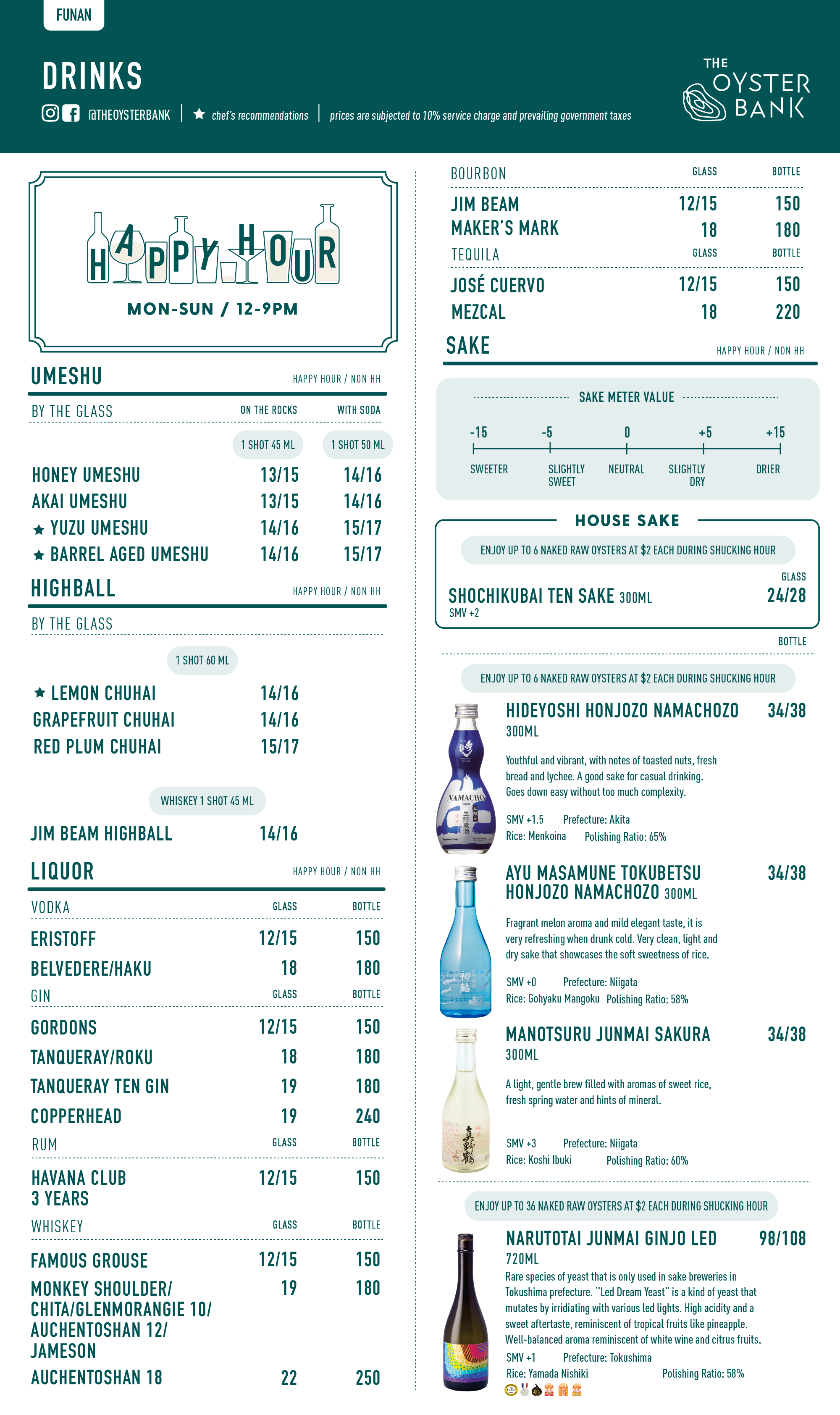 FUNAN MENU — THE OYSTER BANK