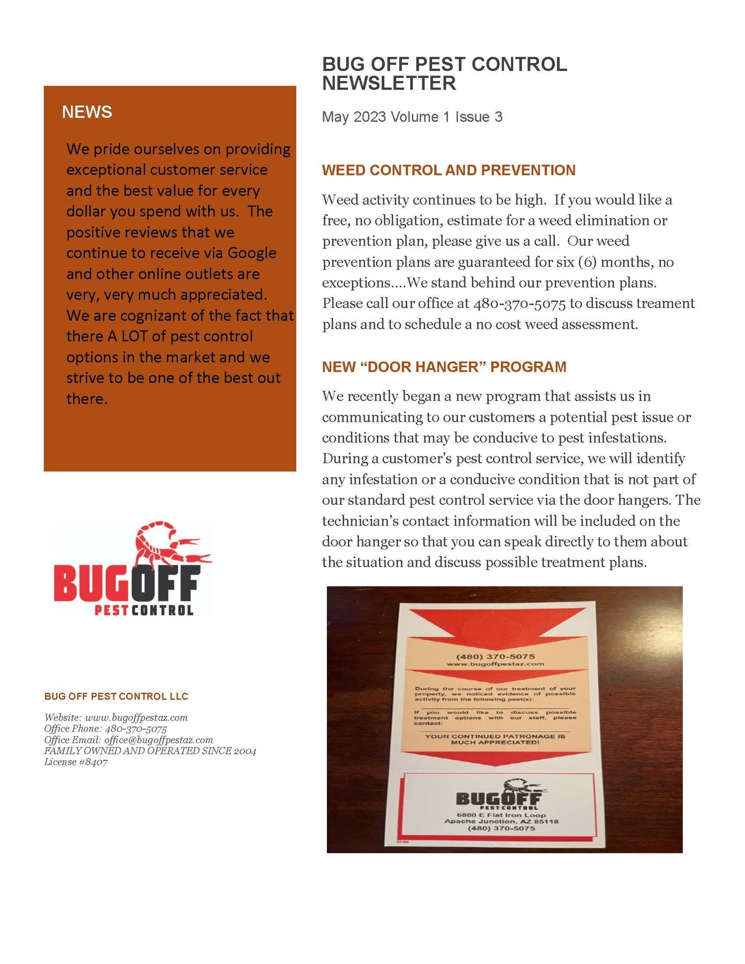 Monthly Newsletters — Bug Off Pest Control, East Valley, Arizona