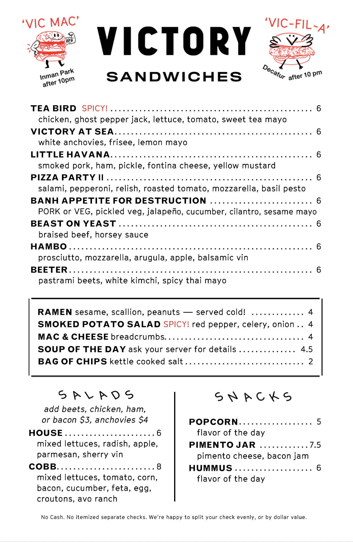 Menu — Victory Sandwich