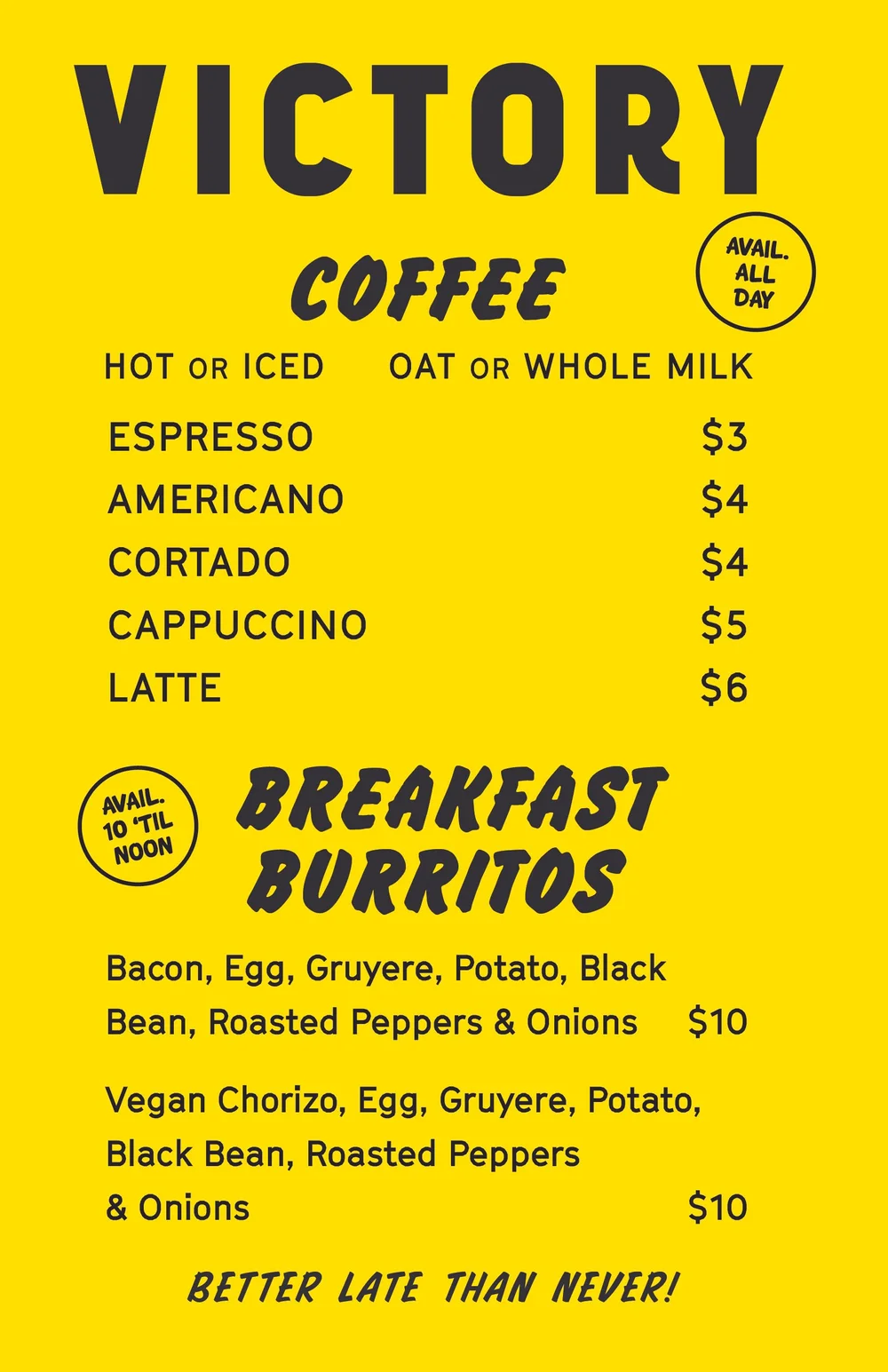 Menu — Victory Sandwich