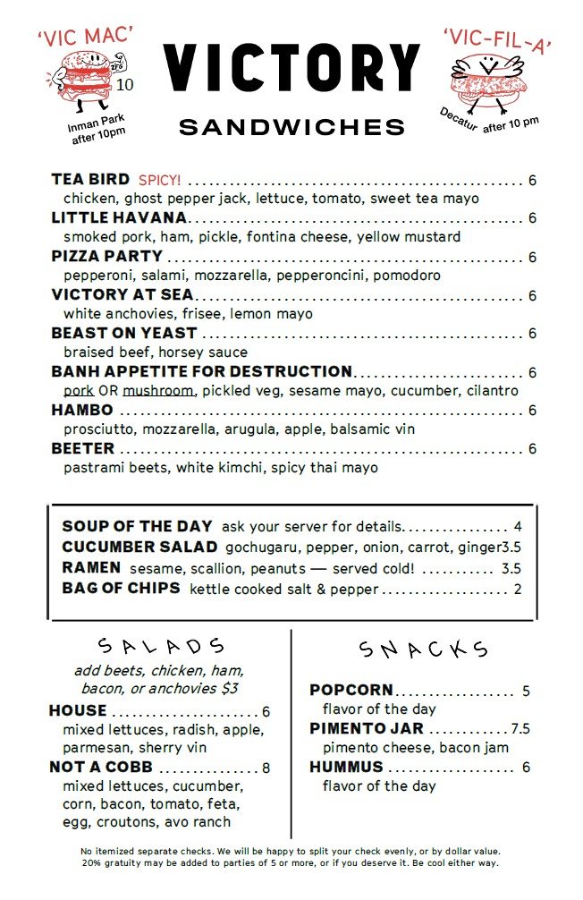 Menu — Victory Sandwich