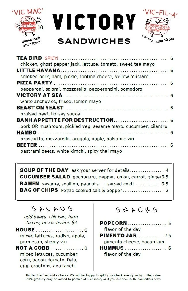 Menu — Victory Sandwich