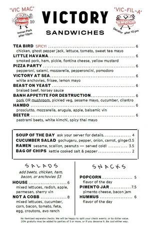 Menu — Victory Sandwich