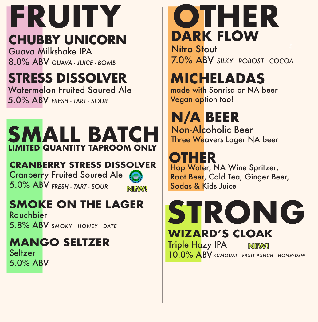 Beer Menu — Common Space Brewery