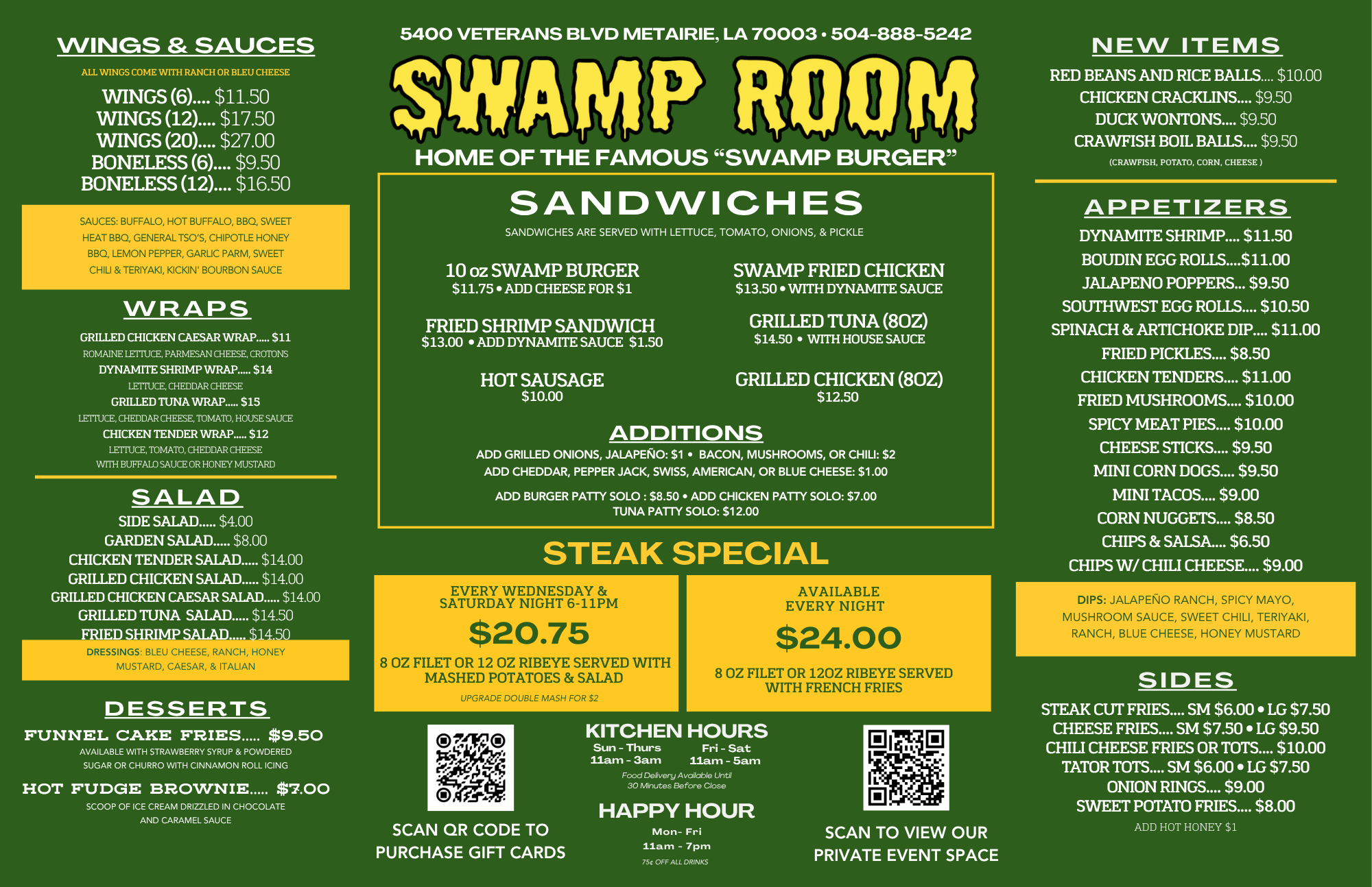 Menu — The Swamp Room Bar and Grill