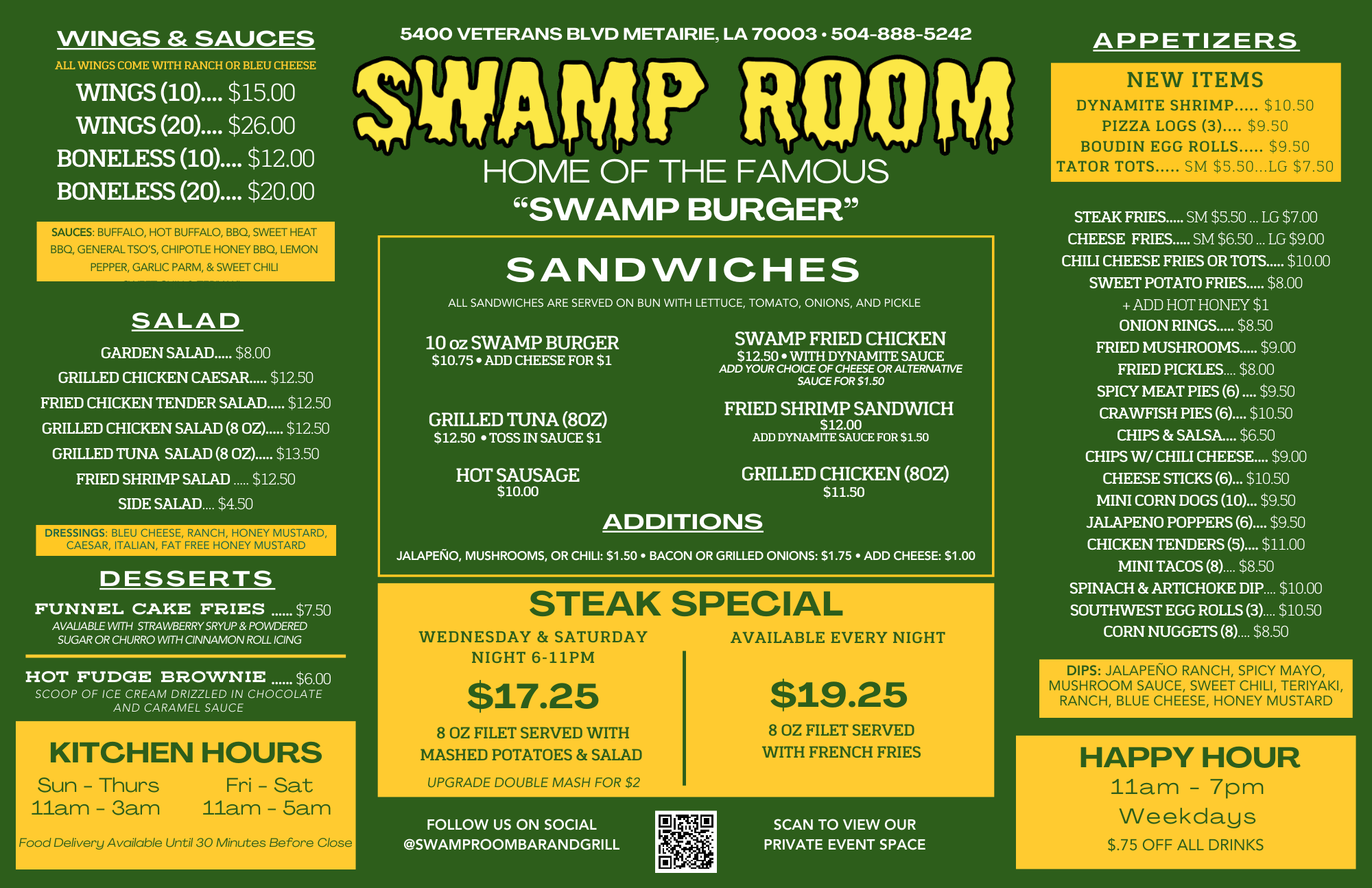Menu — The Swamp Room Bar and Grill