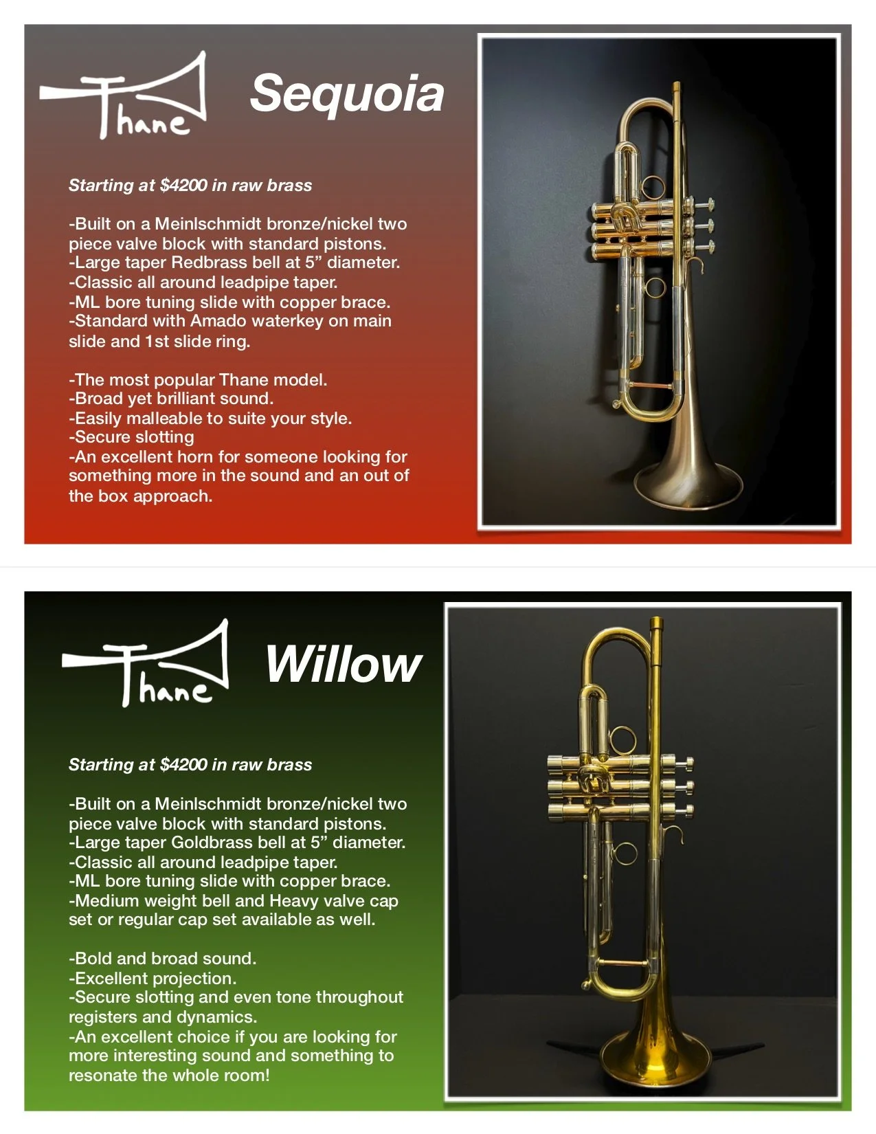 B flat Trumpets — Thane Trumpets