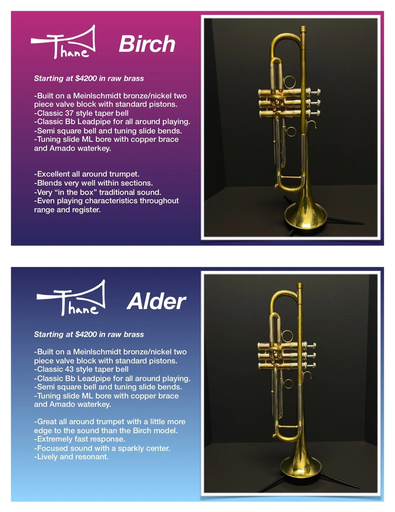 B flat Trumpets — Thane Trumpets