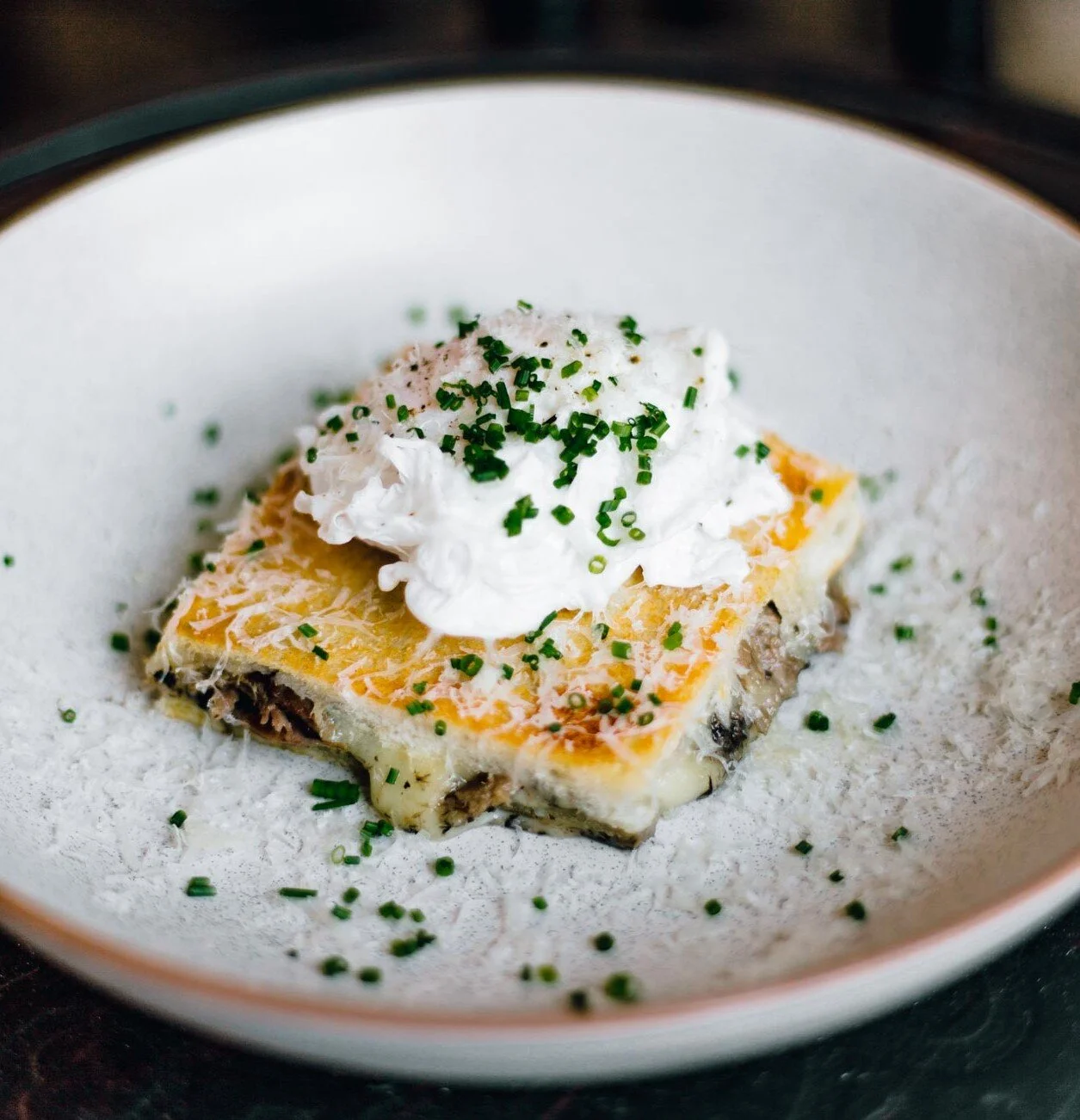 Pulled Chicken Truffle Toastie, Poached Egg, Truffle Pecorino & Chives ...