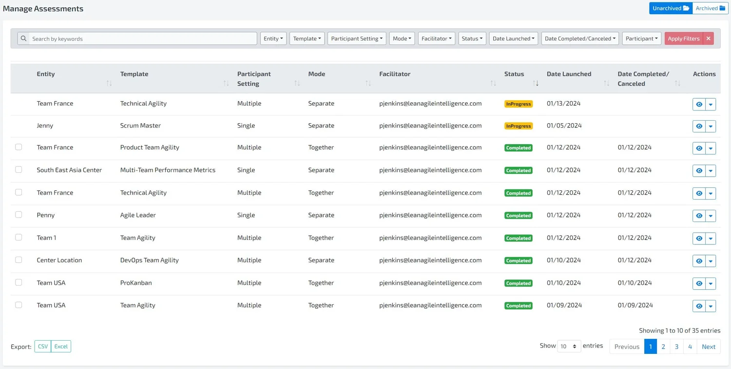 Manage Assessments - Lean Agile Intelligence