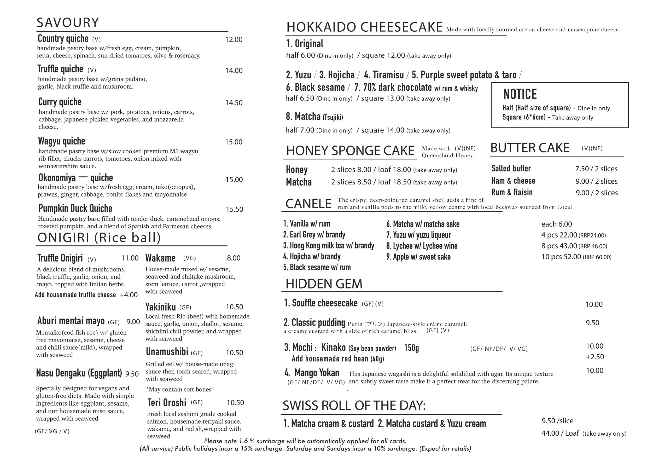 MENU - Dine in — Mountain River Patisserie - Dessert, cafe, lifestyle ...