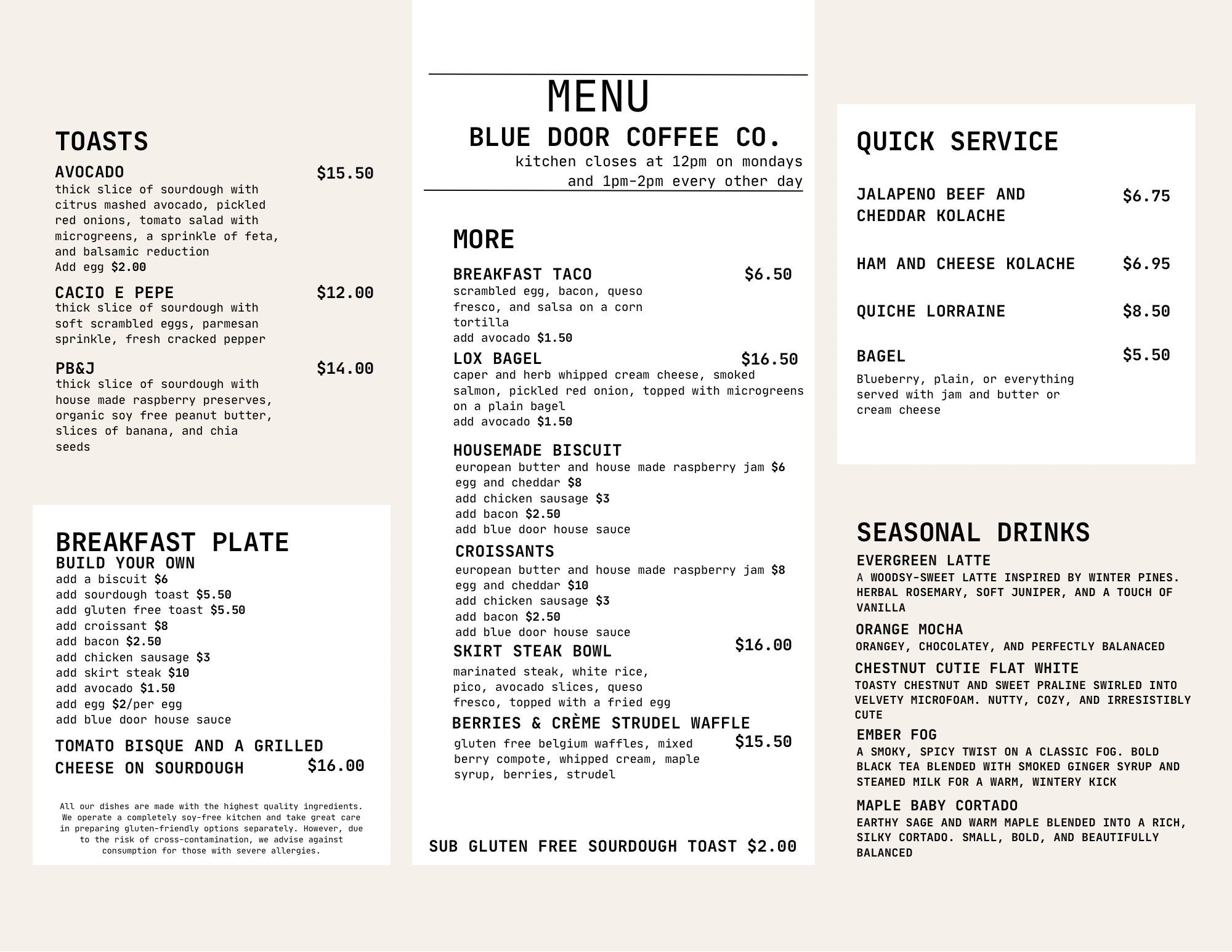 Our Menu — Blue Door Coffee