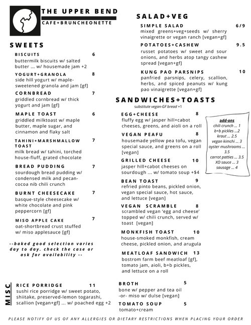 Menus — the upper bend