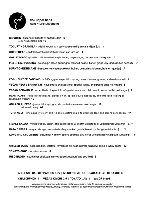 Menus — the upper bend